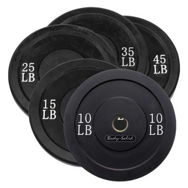 Body Solid 260 lb Black Rubber Bumper Plate Set – Heavy-Duty Olympic ...