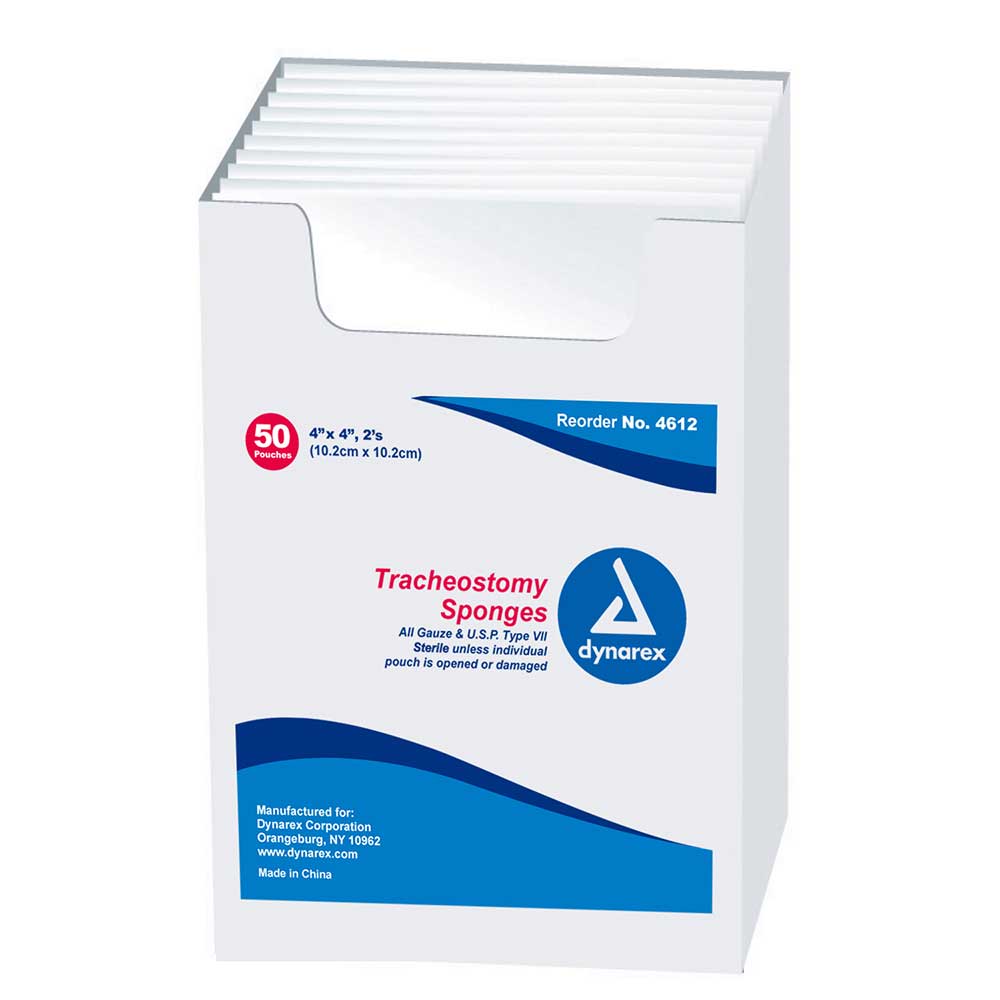 Dynarex Tracheostomy Sponge Sterile 4 Inx4 In 12 Ply 50/Box | Pro ...